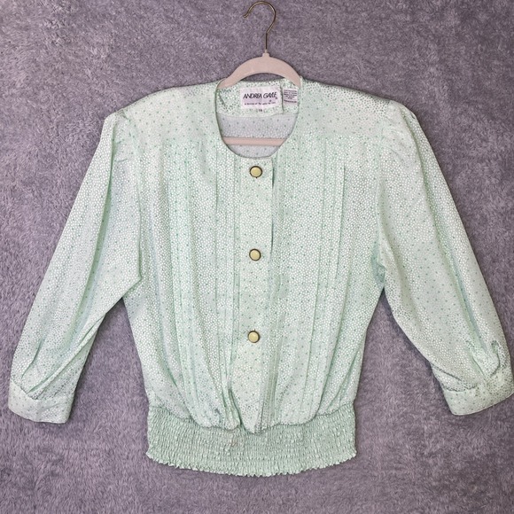Andrea Gayle | Tops | Vintage Andrea Gayle Floral Pearl Button Green ...